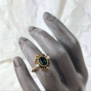 Avon | Jewelry | Avon Vintage Goldtone Ring W Pearls Green Stone | Poshmark